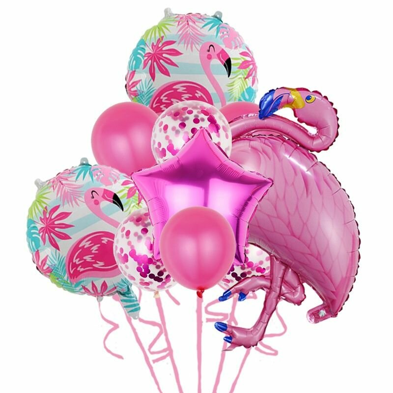 Букет из воздушных шаров Meizhihai "Розовый фламинго" 10 шт, фольга, латекс, конфетти, с аксессуарами