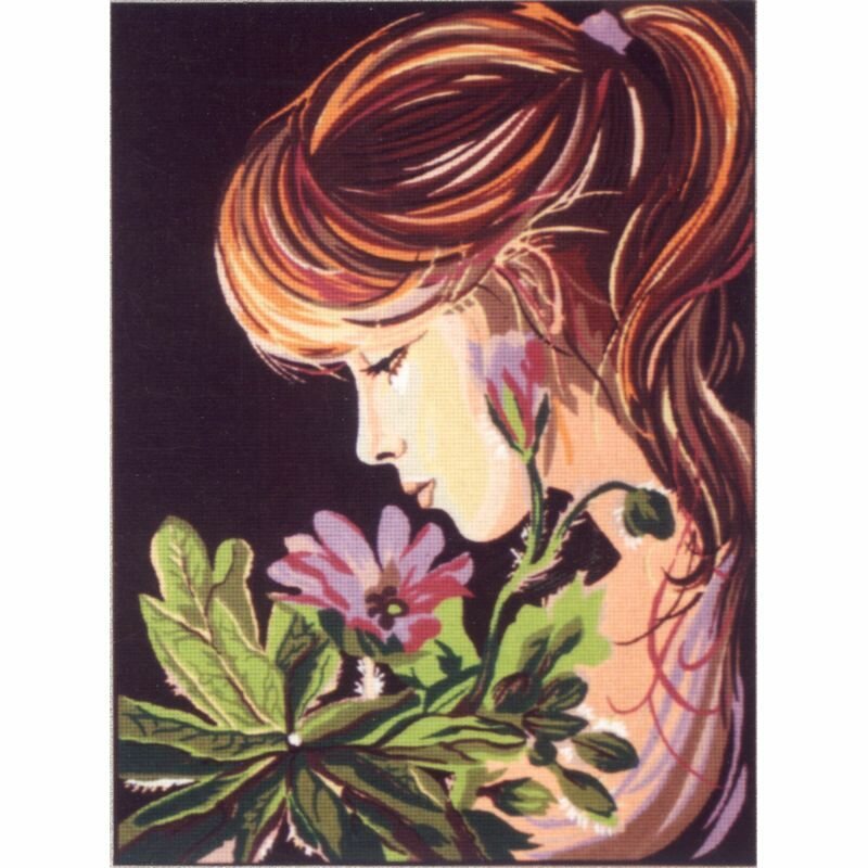 Канва GOBELIN L. DIAMANT "Девушка с анемоном", жесткая, с рисунком