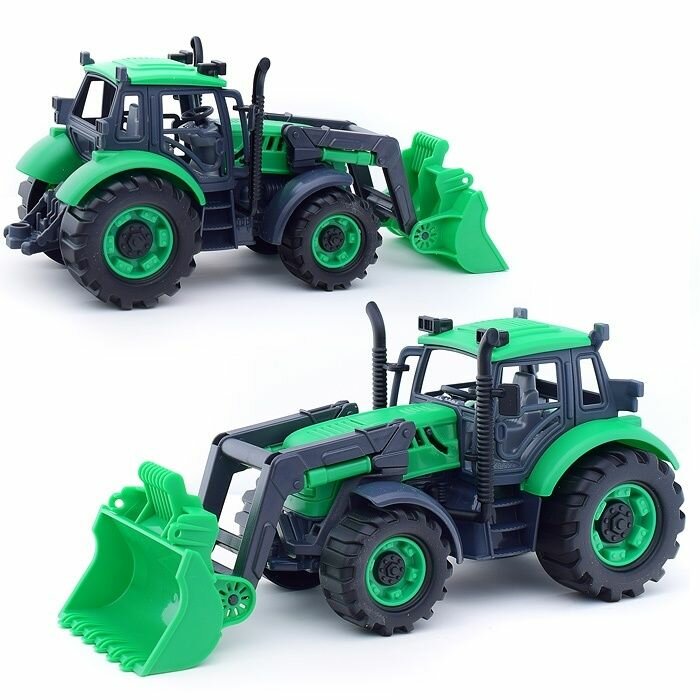 Трактор-погрузчик Полесье "Прогресс", инерционный, зеленый, в лотке (94629)