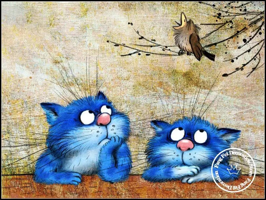 Алмазная мозаика на подрамнике "Синий Кот" круглые бриллианты 40х50см