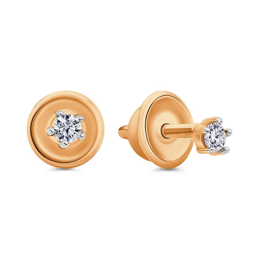 Серьги пусеты, серебро, 925 проба, золочение, фианит