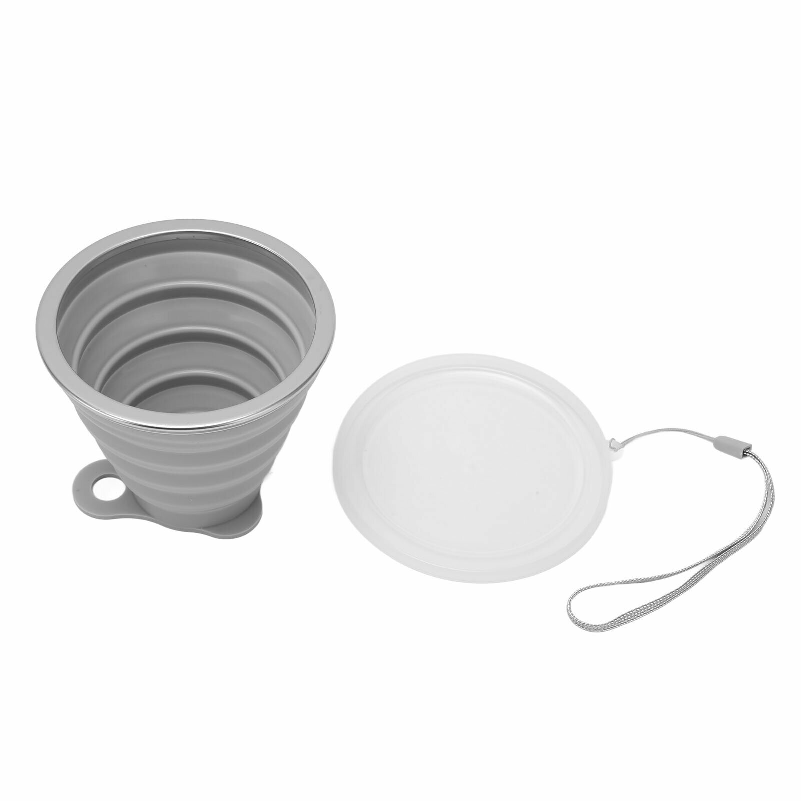 Силиконовая складная чашка с крышкой многоразовой продовольственной чашки для туристической чашки для питья на открытом воздухе с серой