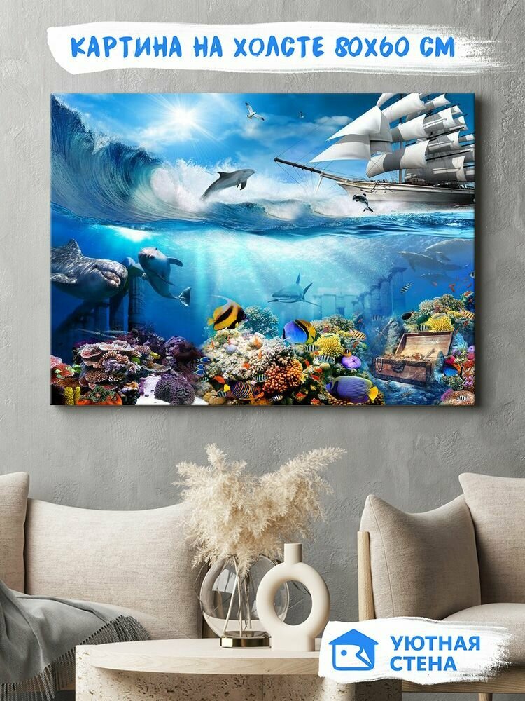 Картина на натуральном холсте Уютная стена "Морские глубины" 80х60 см