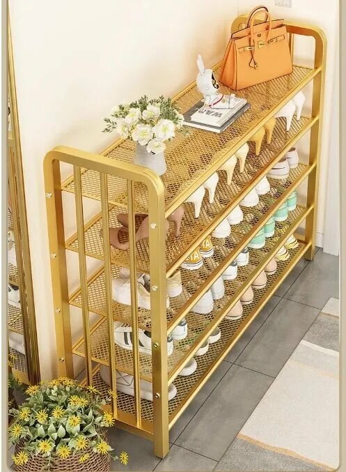 Обувница HONGYU, металлическая, золотистая, 100 см x 29 см x 88 см