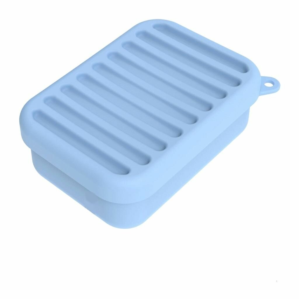 Гигиеничная силиконовая мыльница с антискользящим дизайном, крышкой и быстрым дренажным слоем, необходимый аксессуар для ванной комнаты, Синий