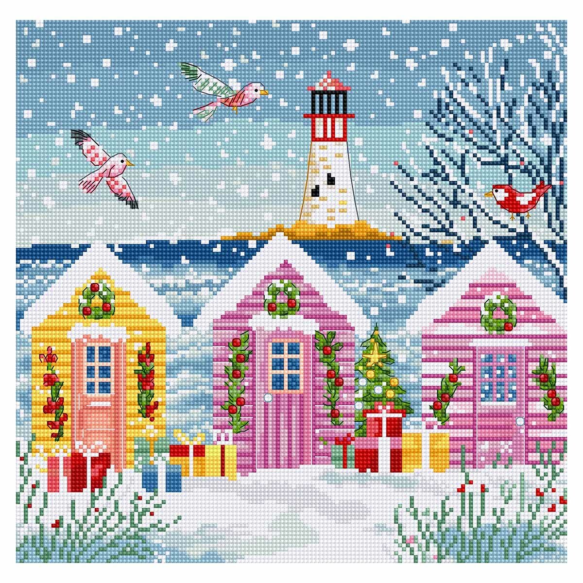 Набор для вышивания 'Заснеженные коттеджи на берегу моря', размер 23 х 22 см, LetiStitch