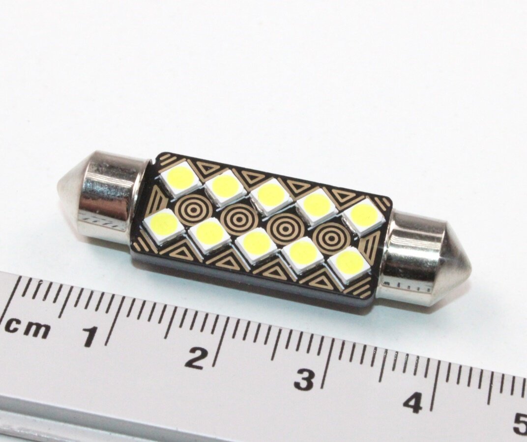 12V T11 салон. 41 мм 10 диодов SMD Белая, SV8.5 Skyway, Автолампа светодиодная