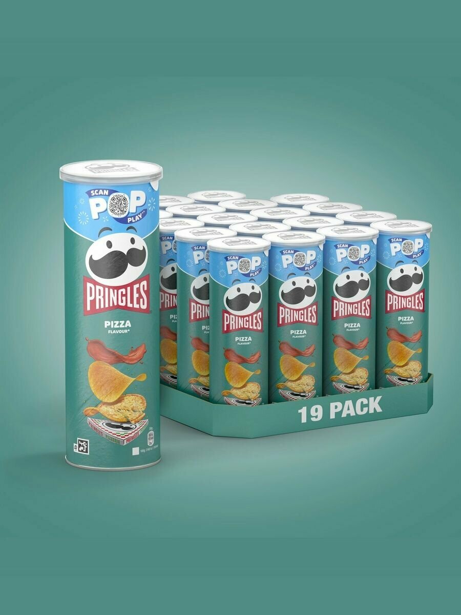 Чипсы Pringles "Пицца", картофельные, в банке-тубе, без ГМО, 165 г, 19 шт