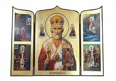 Складень ручной работы "Святитель Николай Чудотворец" с житием.