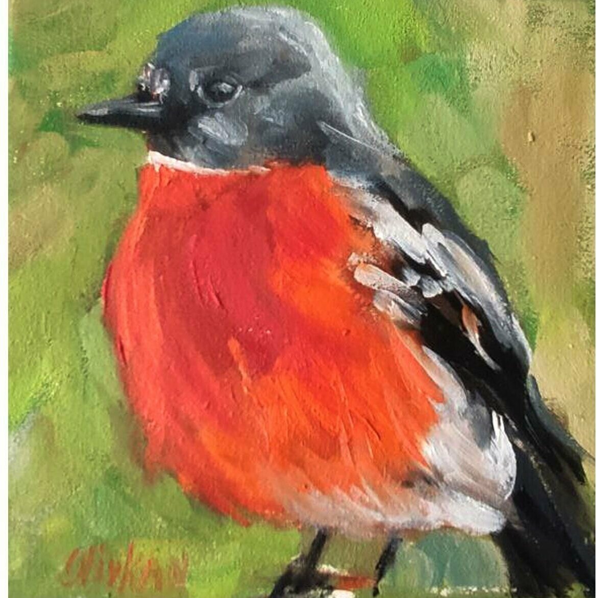 Картина птичка маслом , сизоворонок живопись от художника, 15 х15 см