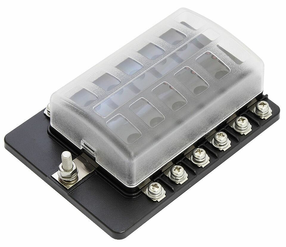 Блок предохранителей, 12 гнезд, с крышкой и LED индикацией исправности предохранителя, винтовой зажим (10264242)