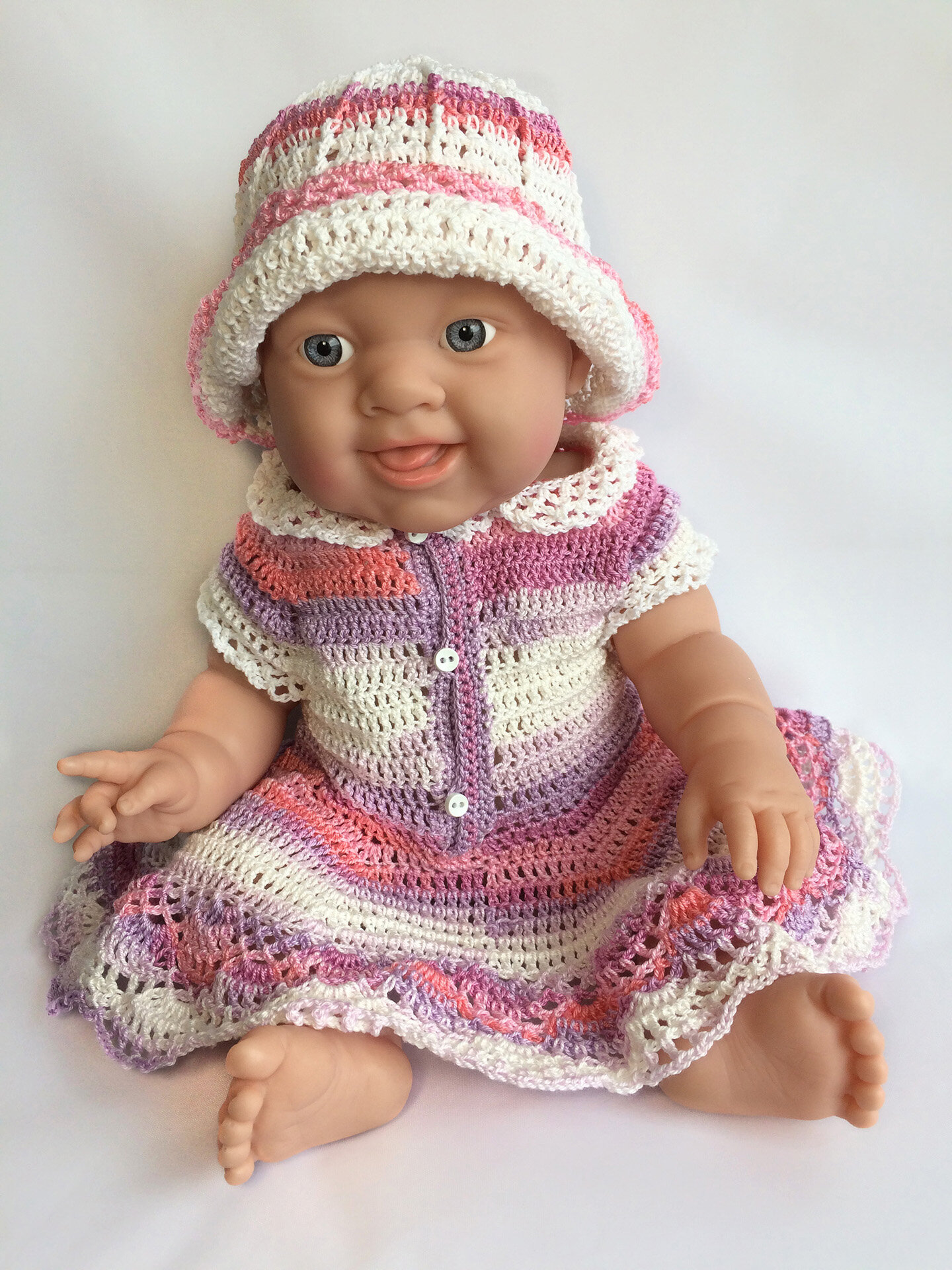 Комплект одежды для кукол «MiniFormy» «Ажурный бело-сиреневый» (2 изделия). Рост 30-35 см. Обхват животика 25-29 см. (Пупсы)