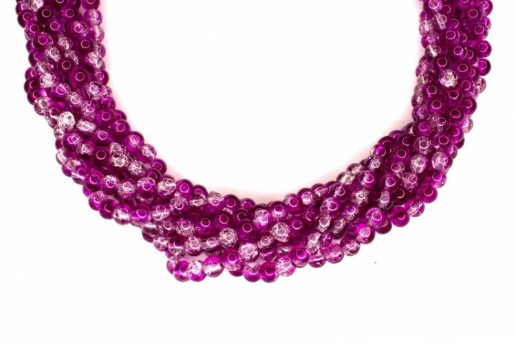 Бусина круглая с эффектом кракле, диаметр 4мм, отверстие 1мм, цвет фуксия/прозрачный, 550-123, 20шт