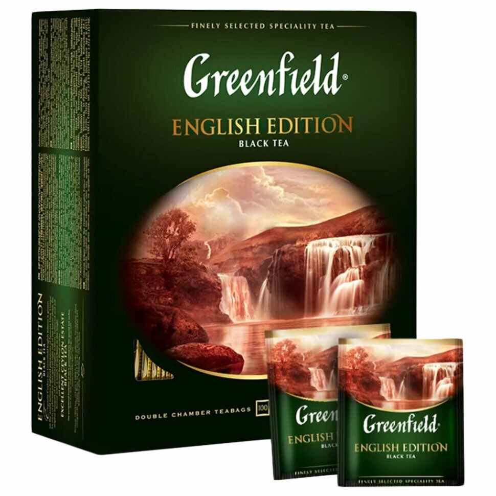 Чай GREENFIELD "English Edition" черный цейлонский, 100 пакетиков в конвертах по 2 г, 1383-09, 621968