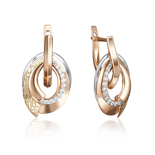 Серьги PLATINA, красное золото, 585 проба, фианит
