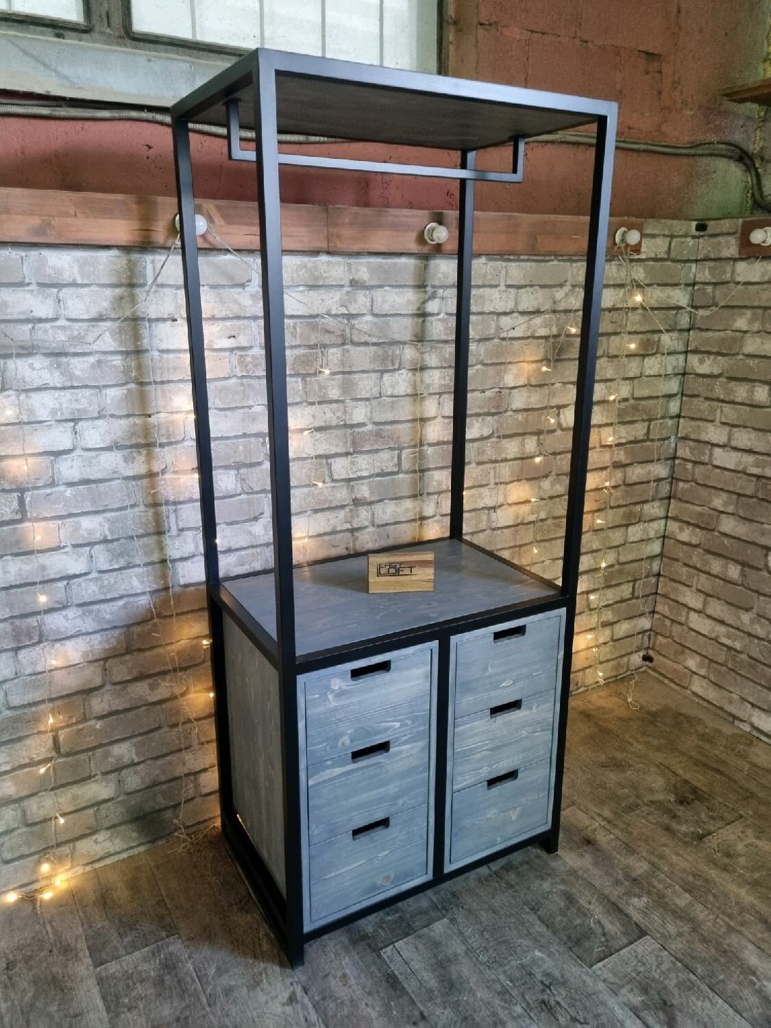 Стеллаж "EasyLOFT" в стиле лофт, с ящиками, с вешалкой, для дома и офиса, 80х50х190 см.