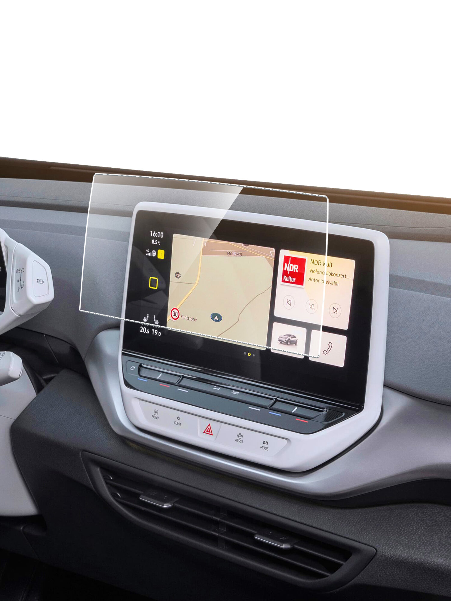 Защитное стекло для Мультимедийной системы Volkswagen ID 4, (Гибридное: ПЭТ и стекловолокно) прозрачное Hybrid Glass, Miuko
