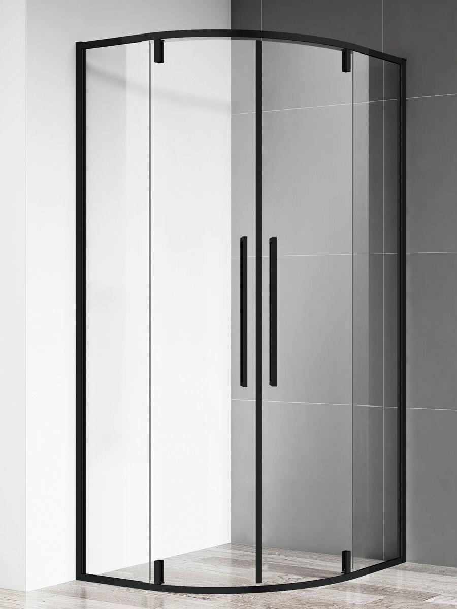 Душевой уголок AQUAme 900*900*1950мм, стекло 6мм, цвет профиля черный матовый, полусфера