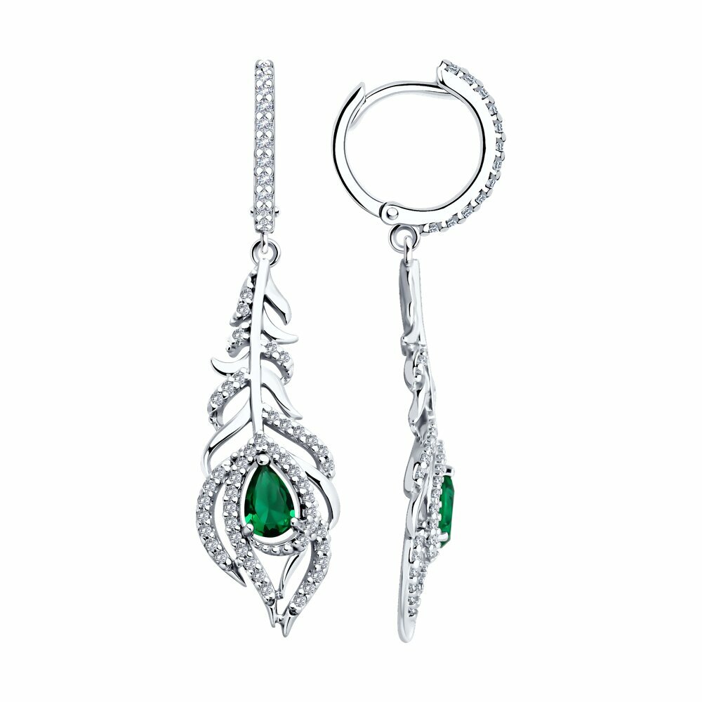 Серьги с подвесками, серебро, 925 проба, родирование, фианит