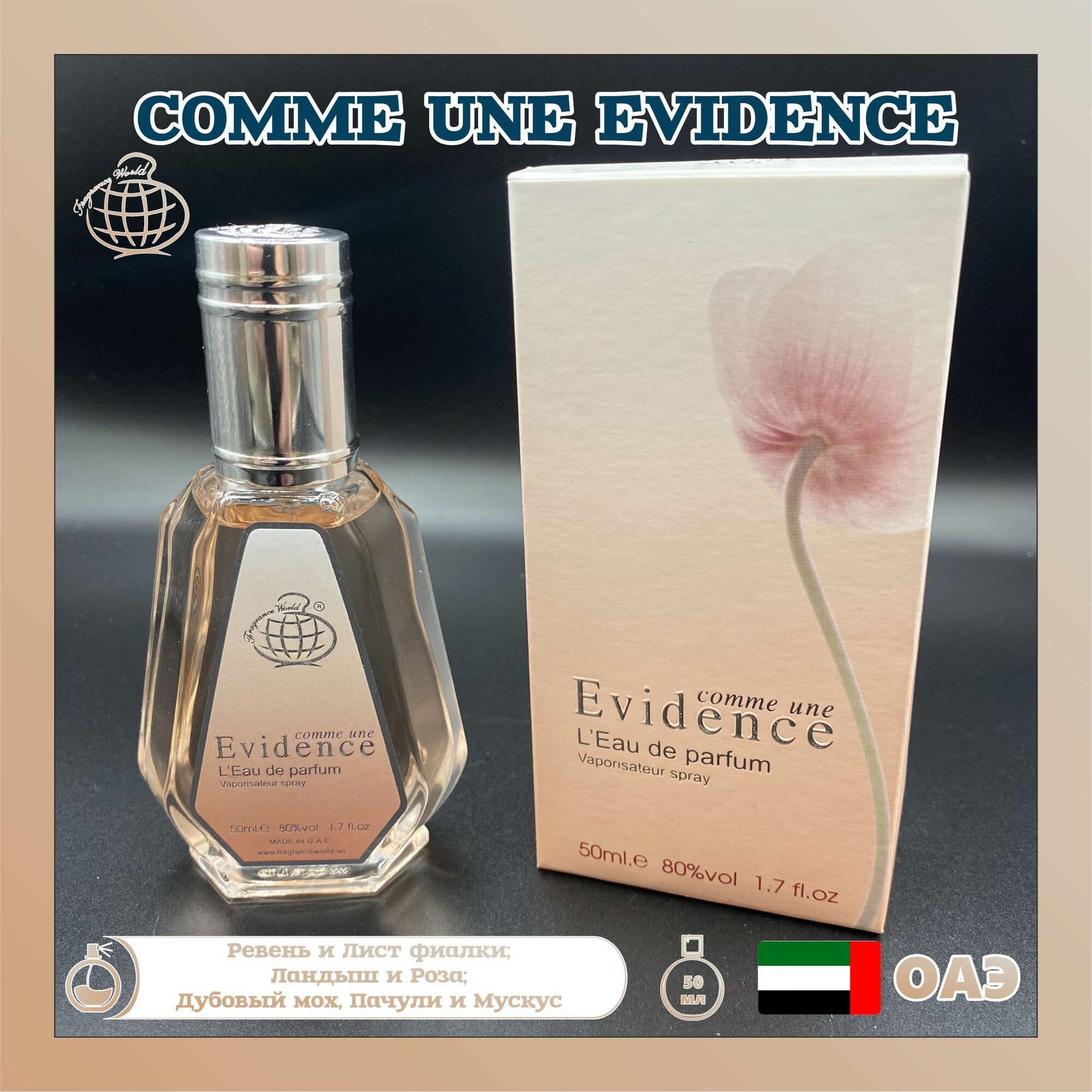 Духи Fragrance World "Comme une Evidence", для мужчин, восточные ноты, 50мл