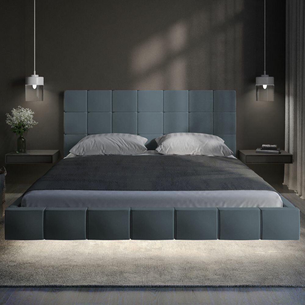 Кровать двуспальная 160x200 парящая Бруно цвет Серо-зеленый