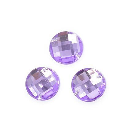 Стразы пришивные пластиковые 12 мм круг цв. сиреневый упак.50 шт