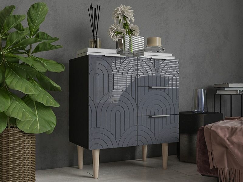 Комод для вещей "Йорк 8" 70х80х40, черный / графит глянец