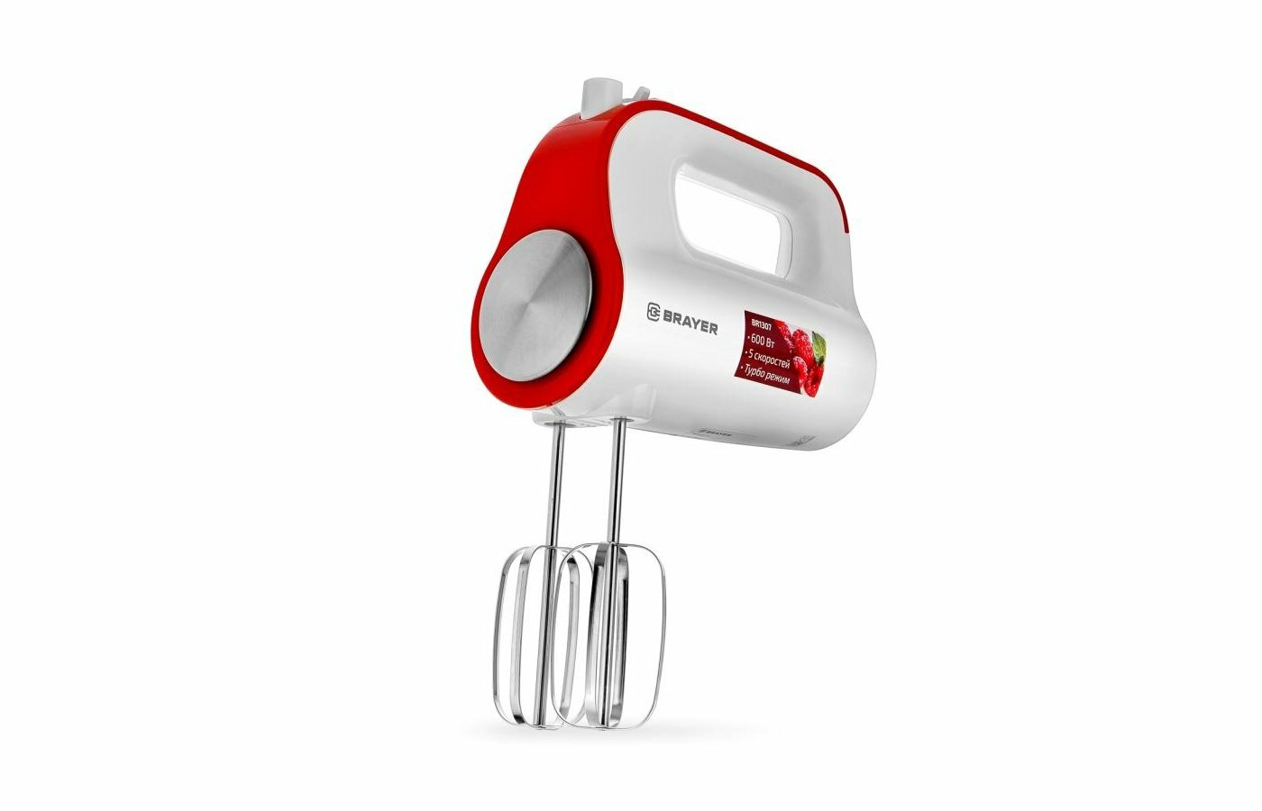 Погружной миксер BRAYER BR1307, пластик, 5 скоростей, белый/красный