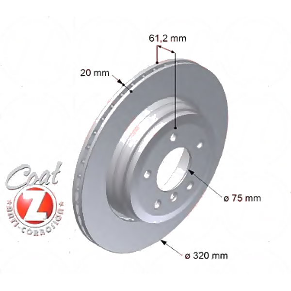 ZIMMERMANN 150.3405.20 (34216753215 / 34216772085) диск тормозной задн. 320x20 / 63-5x120 \ BMW (БМВ) e60 / e61