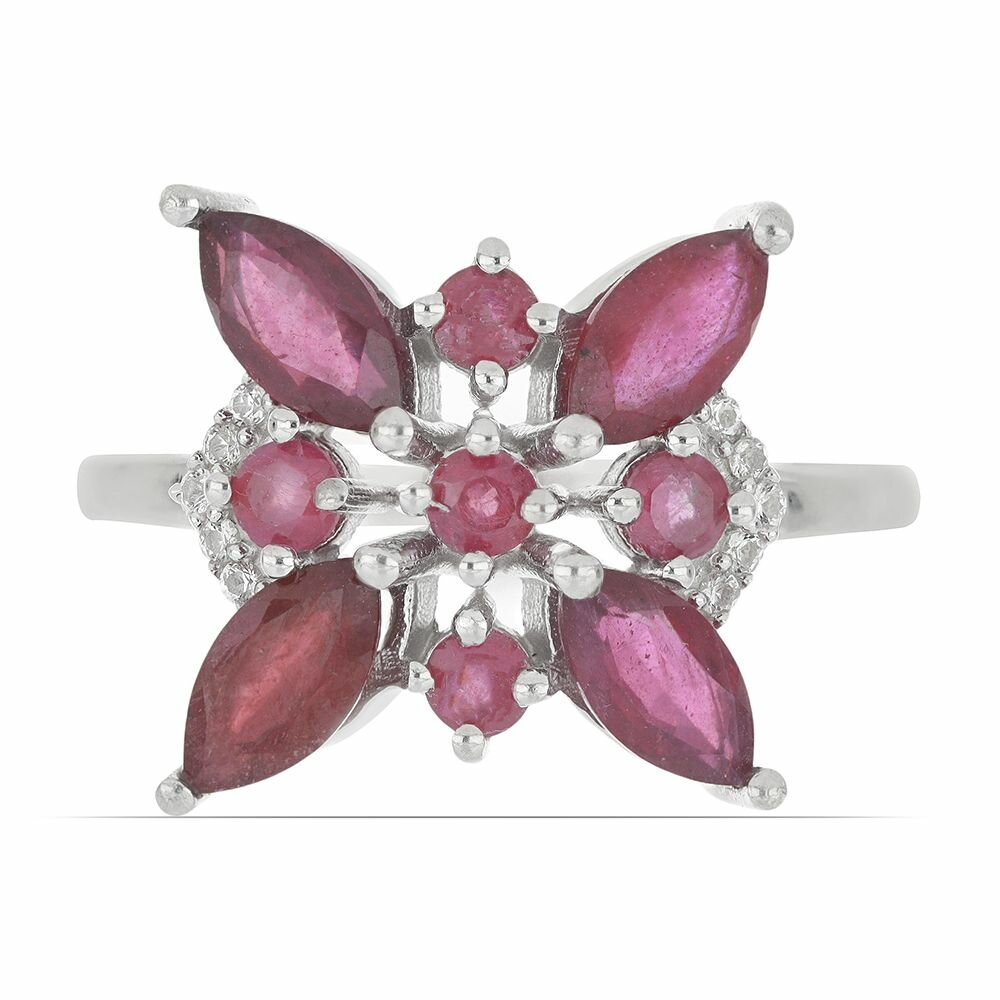 Кольцо тонкое, серебро, 925 проба, родирование, топаз, рубин