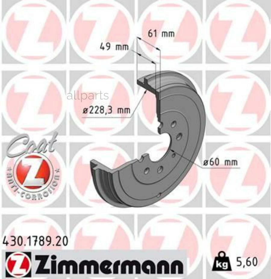 ZIMMERMANN 430.1789.20 Барабан тормозной