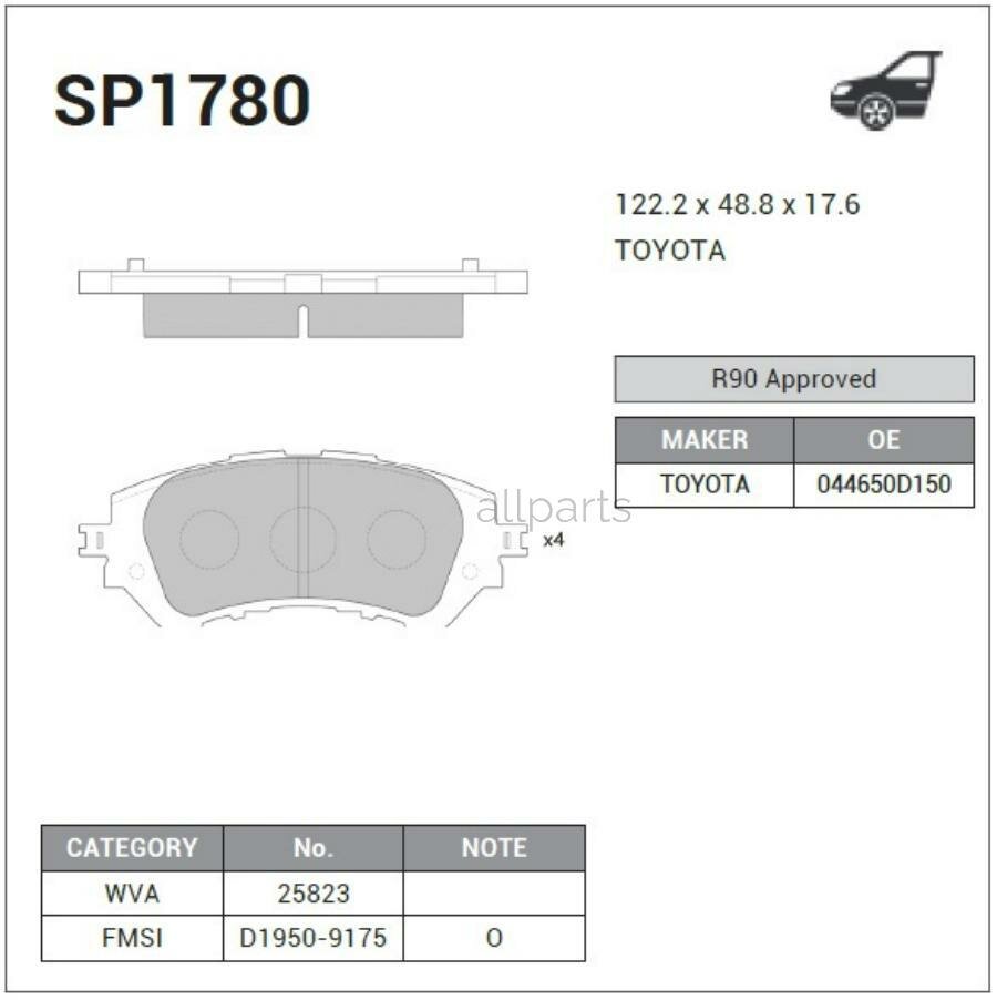SANGSIN BRAKE SP1780 Комплект тормозных колодок, дисковый тормоз