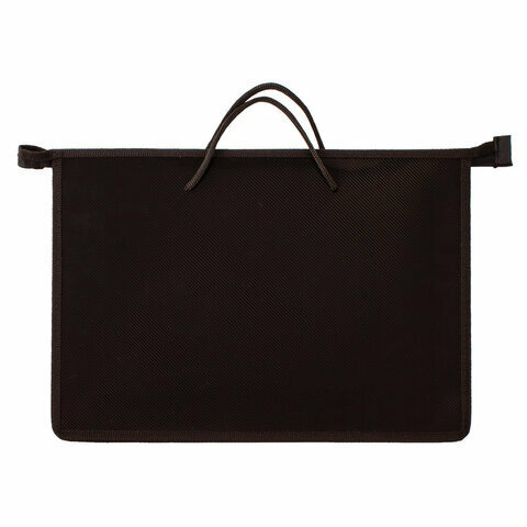 Папка на молнии с ручками пифагор, А4, пластик, молния сверху, однотонная черная, 228236