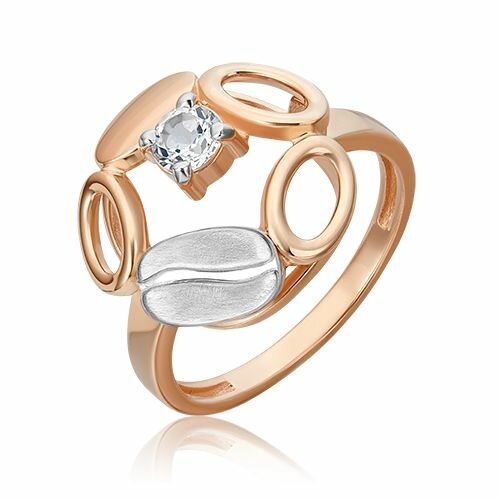 Кольцо, комбинированное золото, 585 проба, родирование, топаз