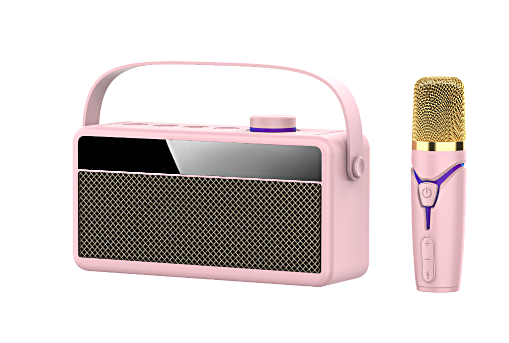 Беспроводная Bluetooth колонка караоке с микрофоном, Портативная мини колонка OP-525, Розовый