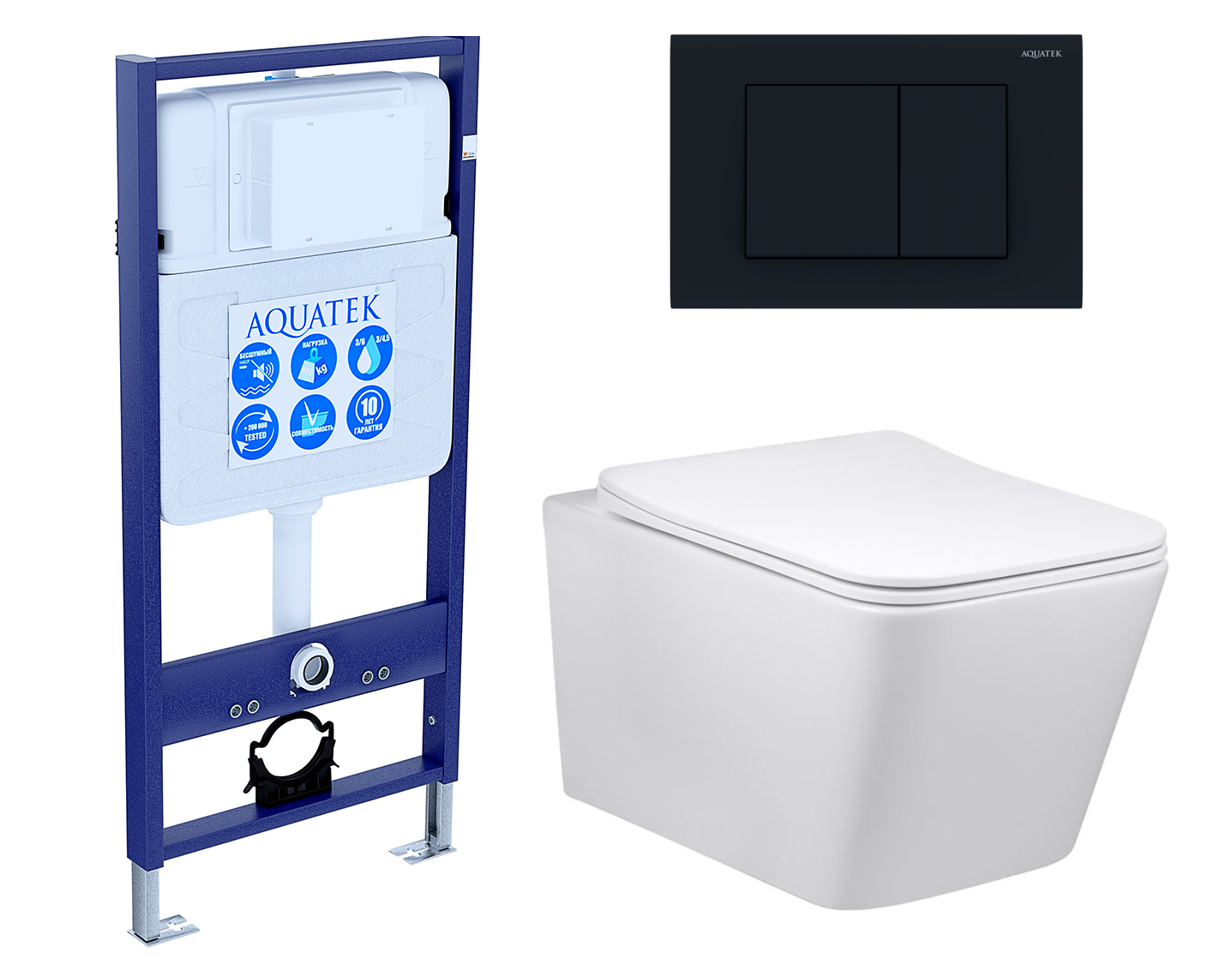 Комплект 3 в 1 инсталляция Акватек Standart 50 + Унитаз Vincea Q-Line VT1-12 с кнопкой черной INS-0000012 + VT1-12 + KDI-0000012