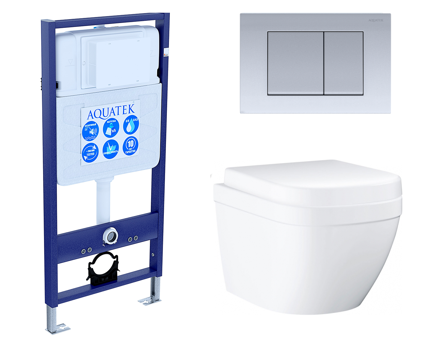 Комплект 3 в 1 инсталляция Акватек Standart 50 + Унитаз подвесной Grohe Euro Ceramic 39206000 с кнопкой хром матовой INS-0000012 + 39206000 + 39330001 + KDI-0000011