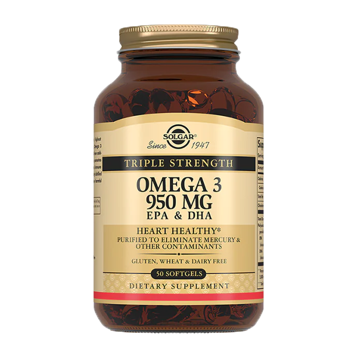 Солгар, Тройная Омега-3 950 мг (ЭПК и ДГК) капсулы по 1950,0 мг+10%, 50 шт.