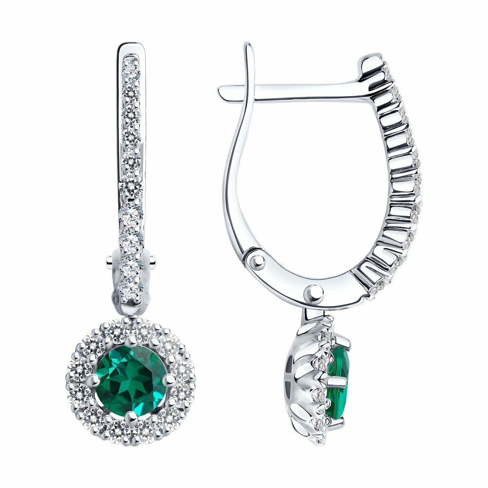 Серьги с подвесками, белое золото, 585 проба, изумруд, бриллиант