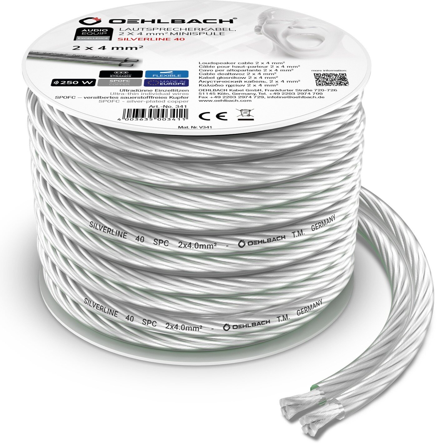 Кабель акустический на катушке Oehlbach 342 Excellence Silverline SP-40 8.0m, катушка