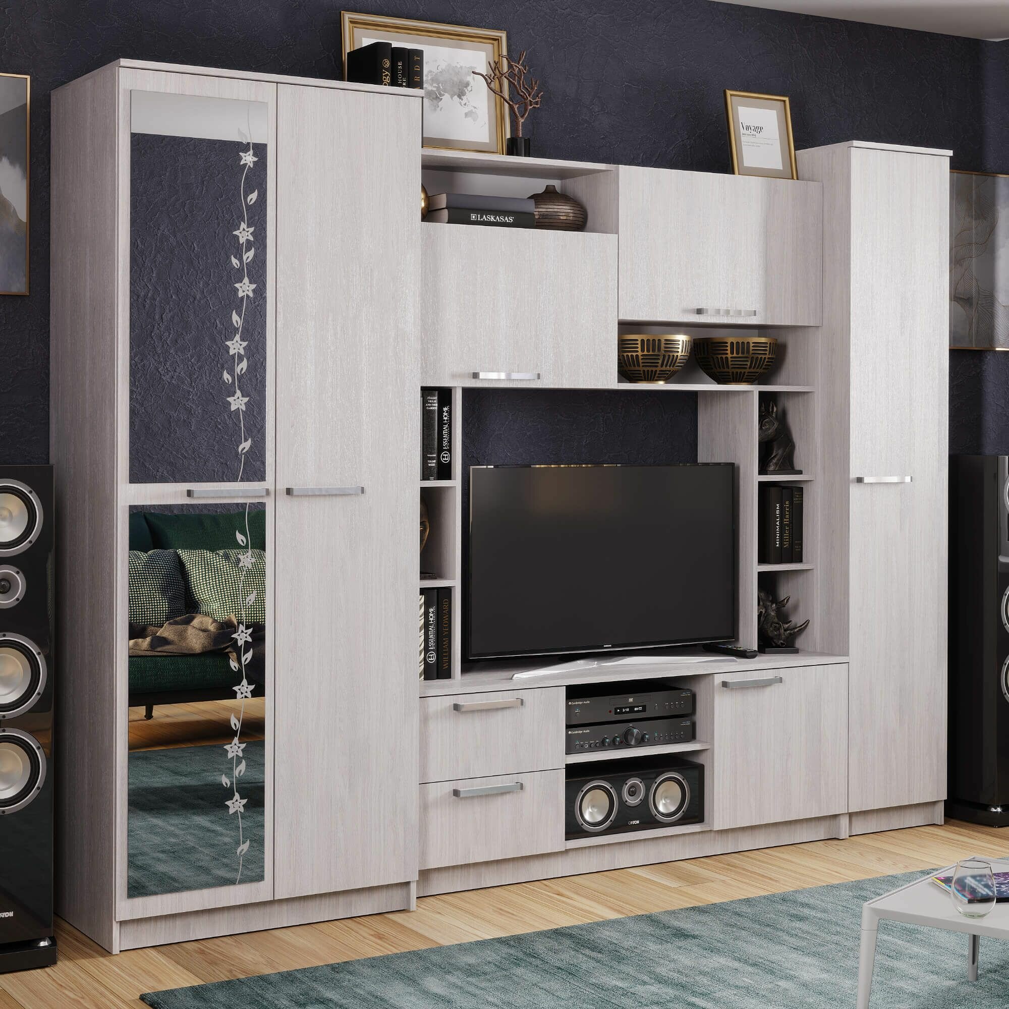 Гостиная BTS "Флора", Ясень белый, ЛДСП, с зеркалом, 270 х 210 х