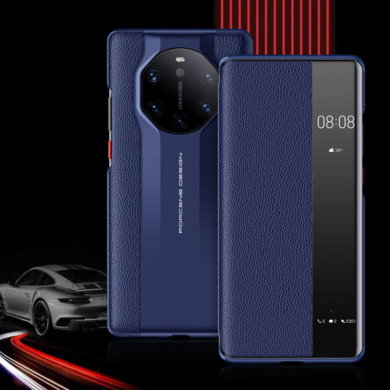 Чехол-кейс MyPads из импортной кожи для Huawei Mate 40 Pro (NOH-NX9) с боковым окном синий