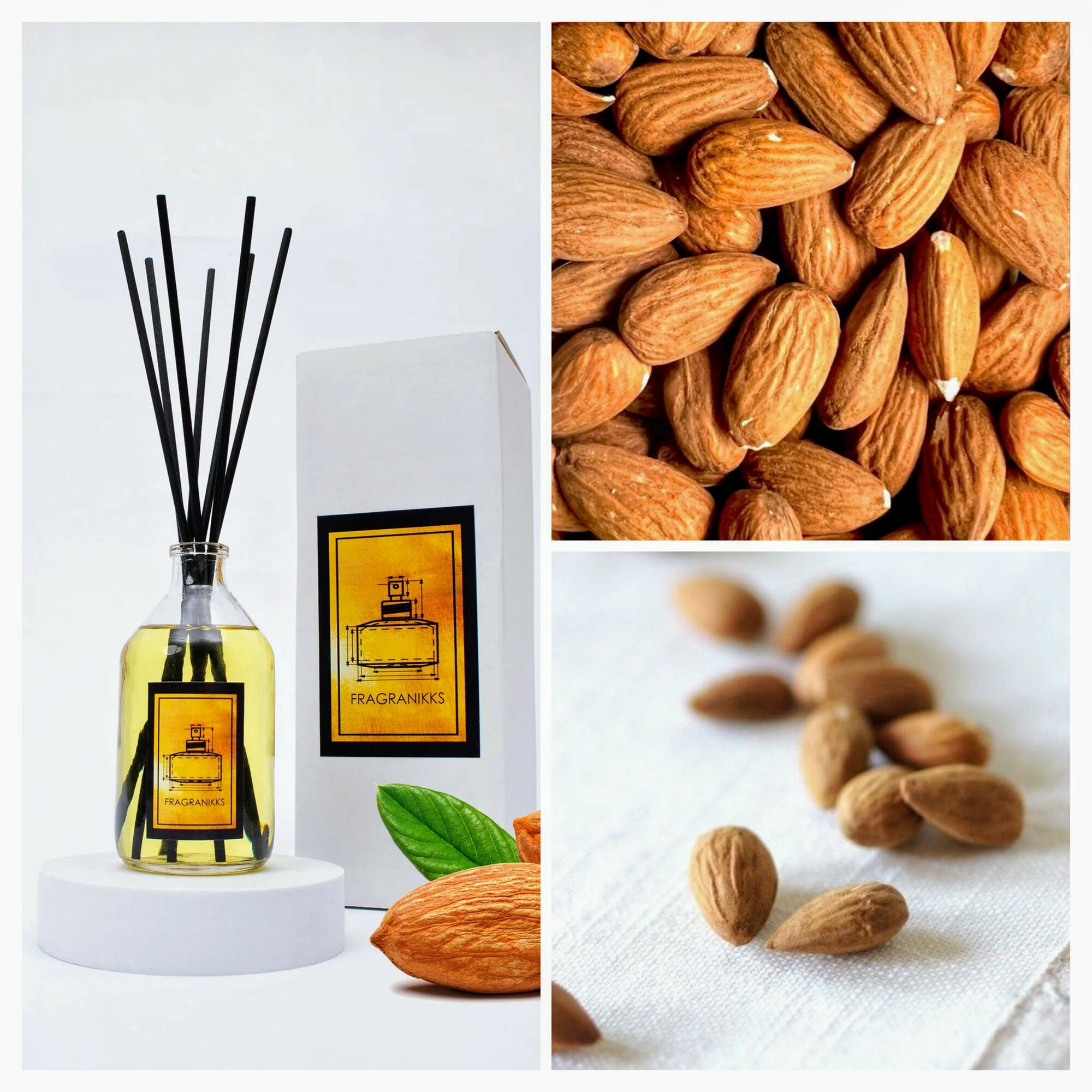 Диффузор ароматический FragraNikks "Миндаль" 125 мл, набор для создания аромадиффузора с палочками, ароматизатор, оригинальный подарок