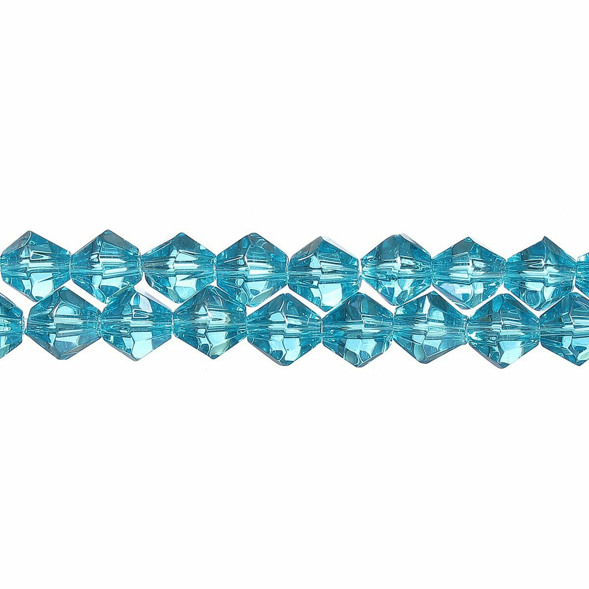 Бусины стеклянные, 8мм, граненые, биконусы, бирюзово-голубые с перламутровым покрытием, 40 шт, низка
