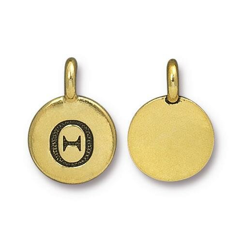 Подвеска, 16.5х12мм, TierraCast, буква Тета, базовый материал - оловянный сплав, позолоченная с чернением, 2 шт.