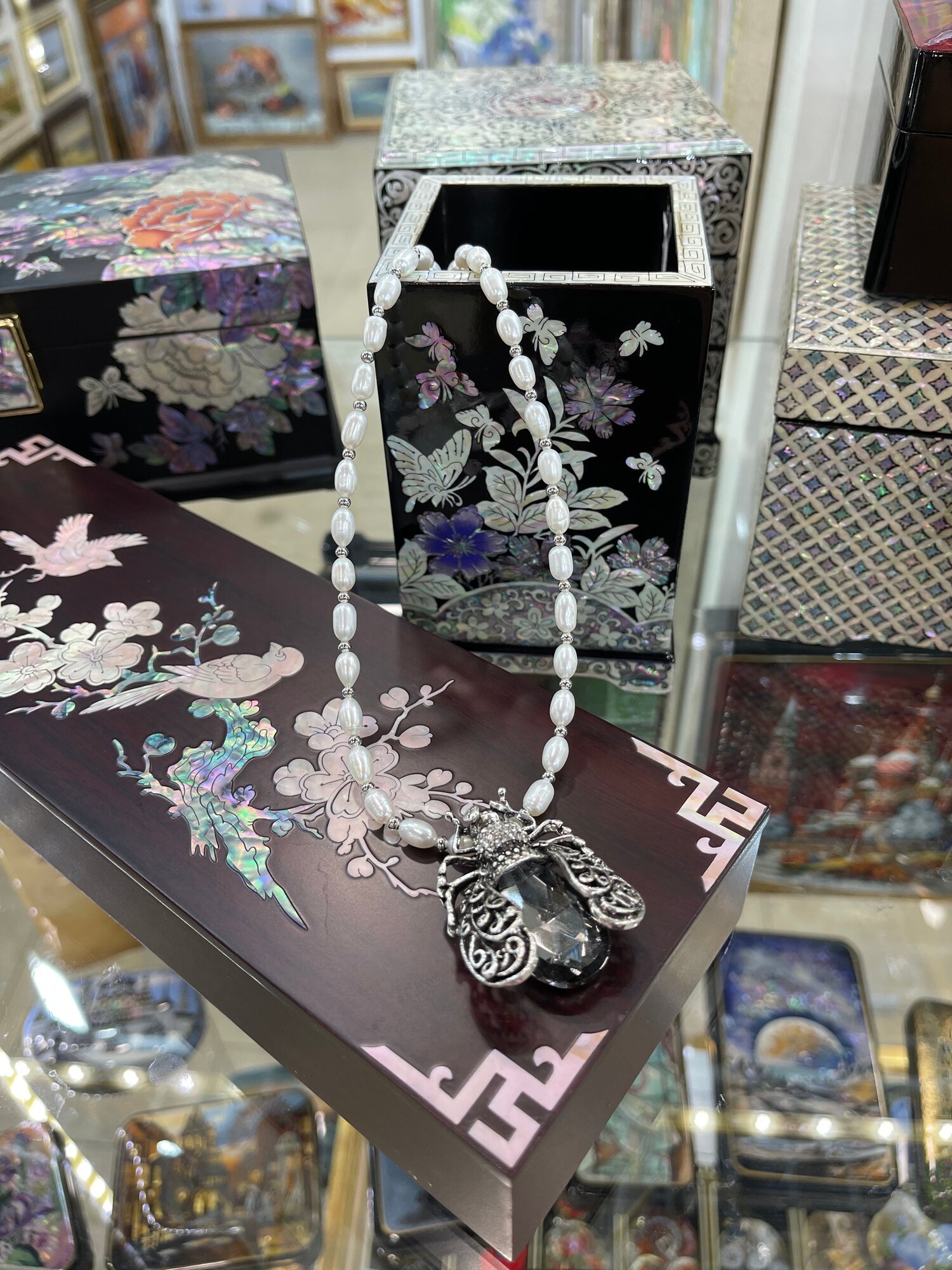 Колье Jewellery by Marina Orlova, жемчуг пресноводный, стекло, длина 46 см, белый — фото 1