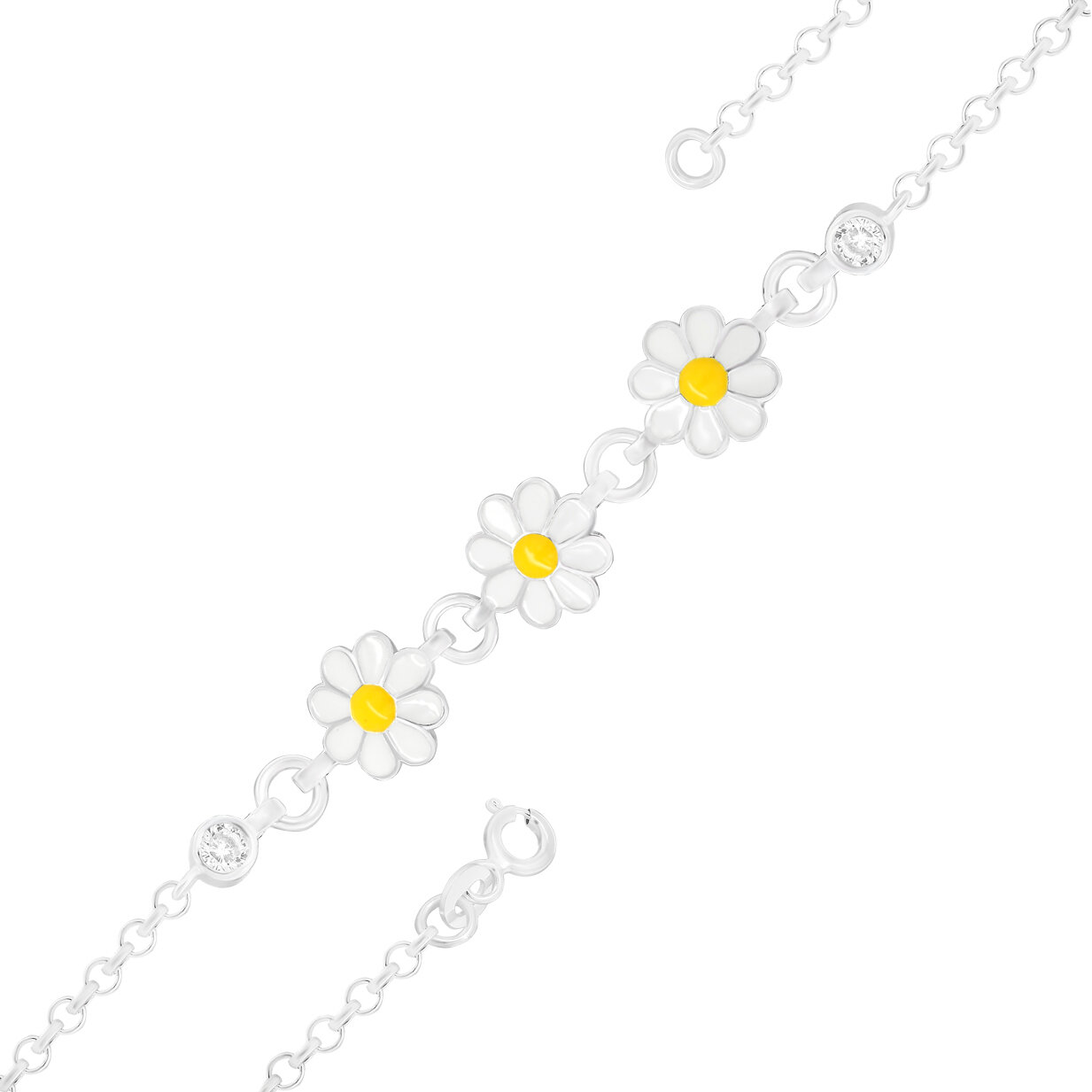 Браслет-цепочка, серебро, 925 проба, родирование, фианит