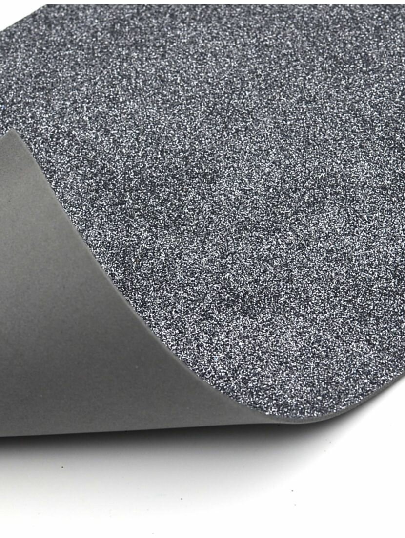 Цветная пористая резина (фоамиран) с блеском для поделок и творчества, Komas, 20х30 см, толщина 2 мм, 10 листов, темно-серый/ Фоамиран с блестками (глиттерный) А4