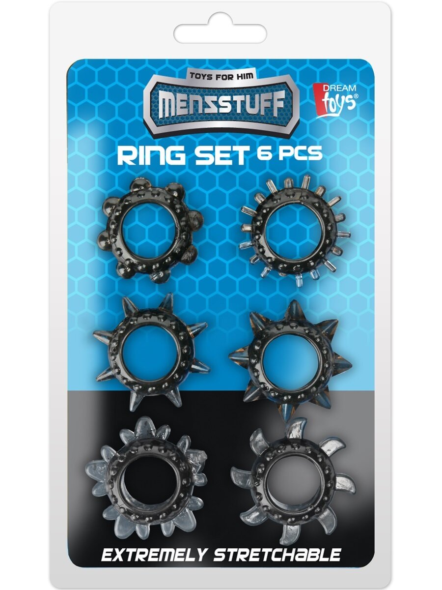 Набор "MENZSTUFF 6PC STRETCHEABLE RING SET" из 6 эластичных эрекционных колец на пенис, 3cm