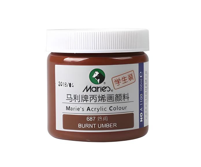 Краска акриловая 100 мл. Умбра жженая DB-1074 в баночке №687 Maries